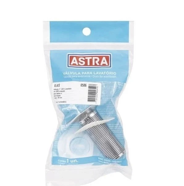 Válvula para Lavatório Cromada Sem Ladrão - Astra - Tua Casa Ferragem